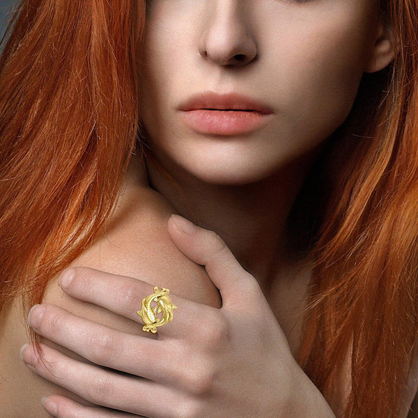 Marine Harmony Solid Yellow Gold Whale Sharks Puzzle Ring by Peter Sto