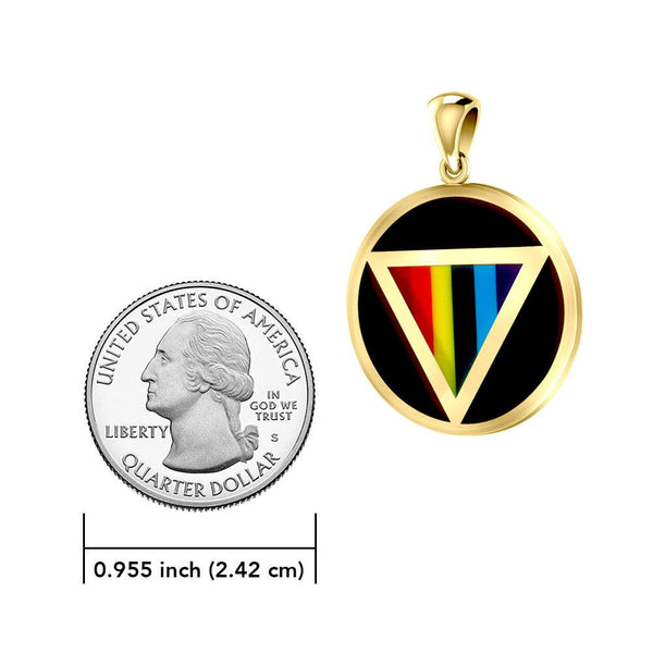 Rainbow Triangle Inlay with Black Onyk LGBTQ Pride Round Solid Gold Pe