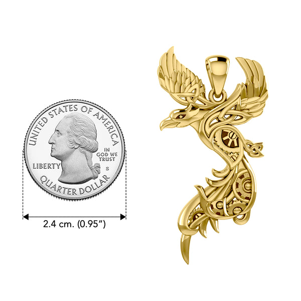 Steampunk Celtic Phoenix Solid Yellow Gold Pendant GPD5999