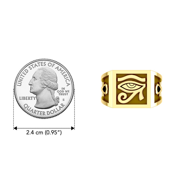 The Eye of Horus and Ankh Solid Yellow Gold Signet Men Ring GRI1980