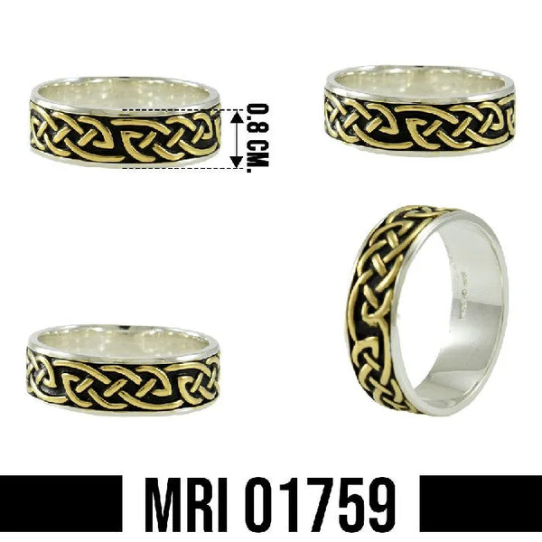 Celtic Knotwork Sterling Silver with 14K Gold Accent Ring MRI1759