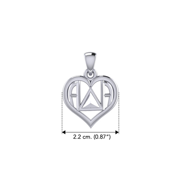 AA Recovery Symbol With Heart Sterling Silver Pendant TPD6350