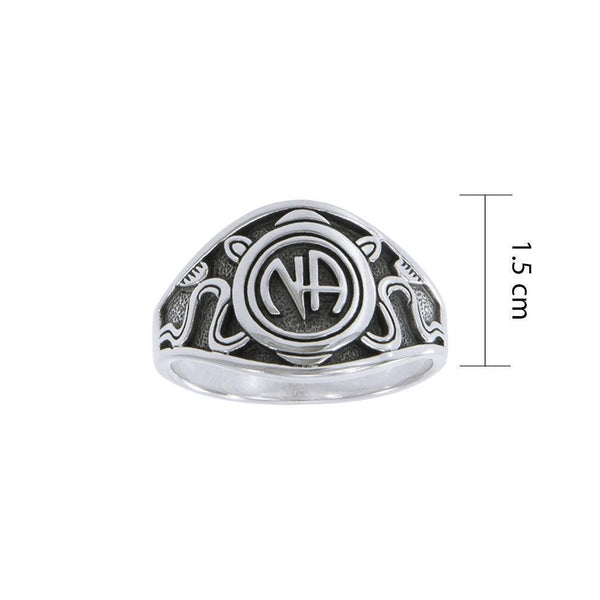 NA Recovery Symbol with Snake Sterling Silver Ring TRI1441