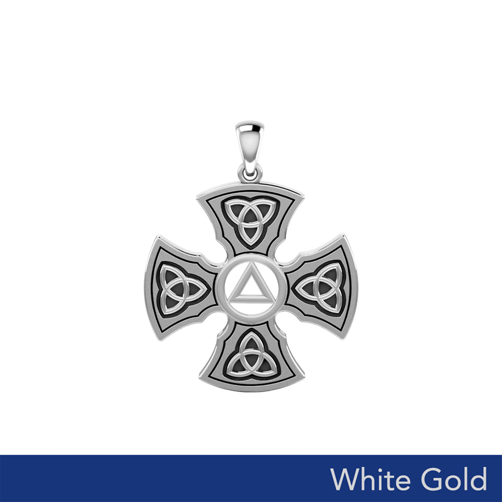 Templar Cross with AA Symbol Solid White Gold Pendant – Recovery Jewelry