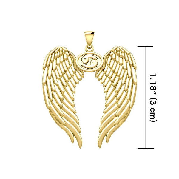Guardian Angel Wings Solid Gold Pendant with Cancer Zodiac Sign GPD551