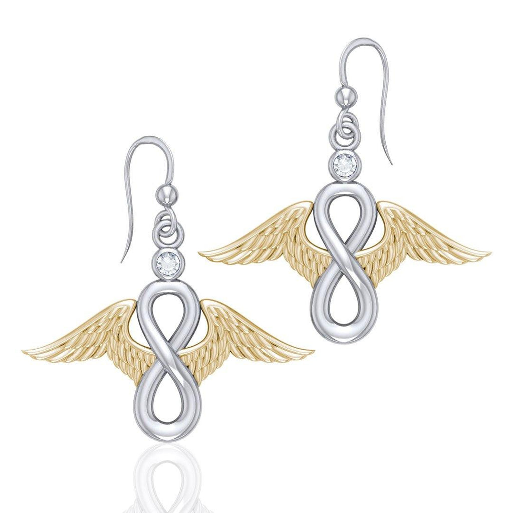Angel Wings and Infinity Symbol with Gemstone Silver and Gold Earrings