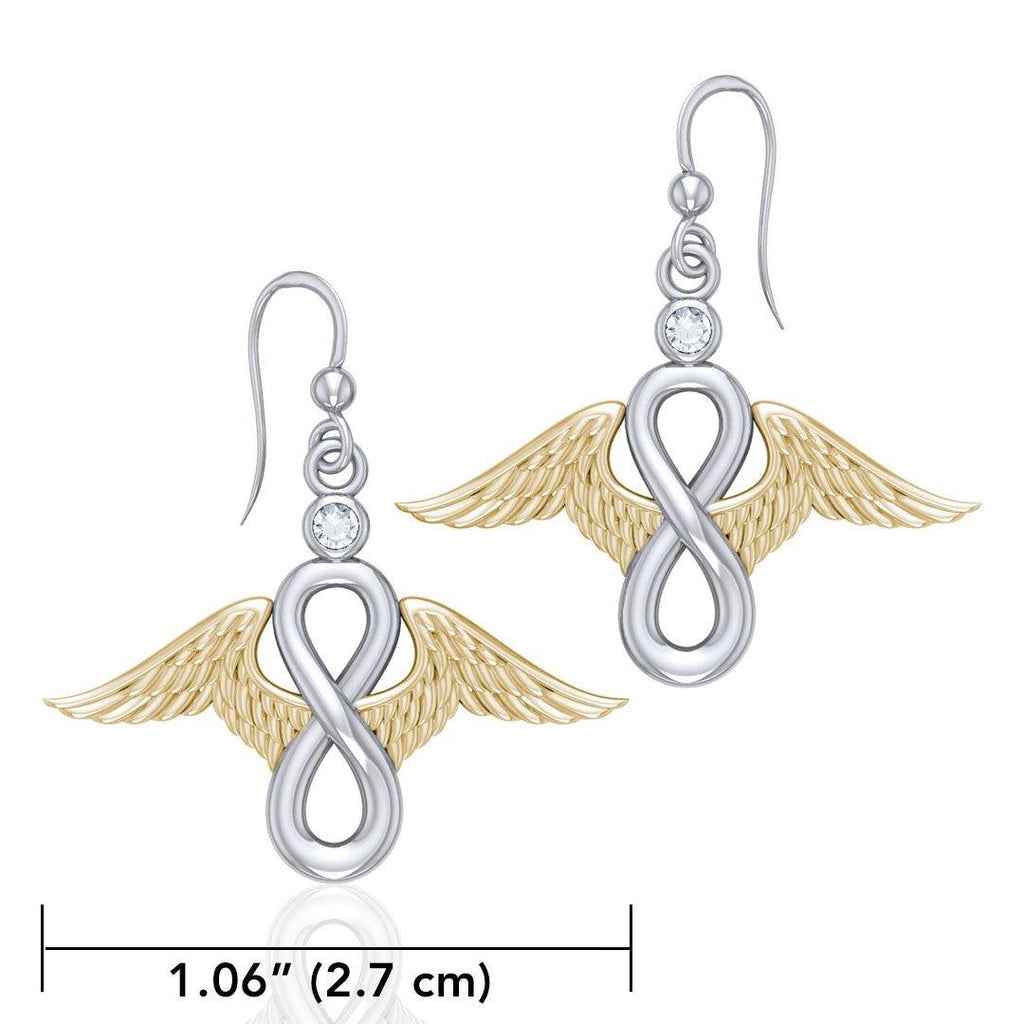 Angel Wings and Infinity Symbol with Gemstone Silver and Gold Earrings