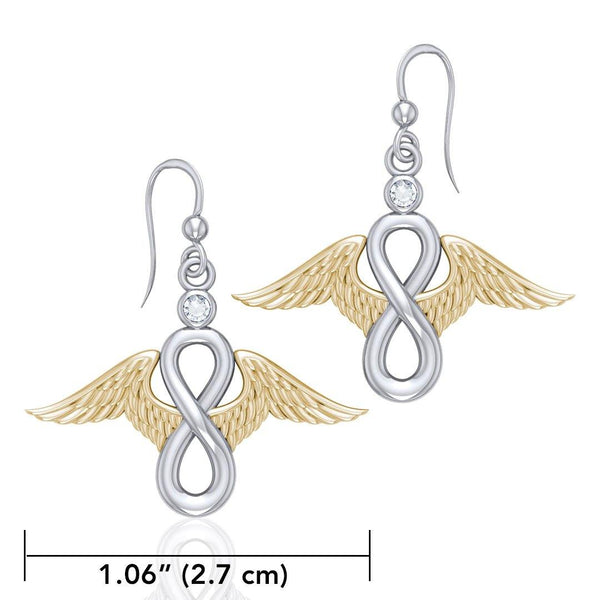 Angel Wings and Infinity Symbol with Gemstone Silver and Gold Earrings