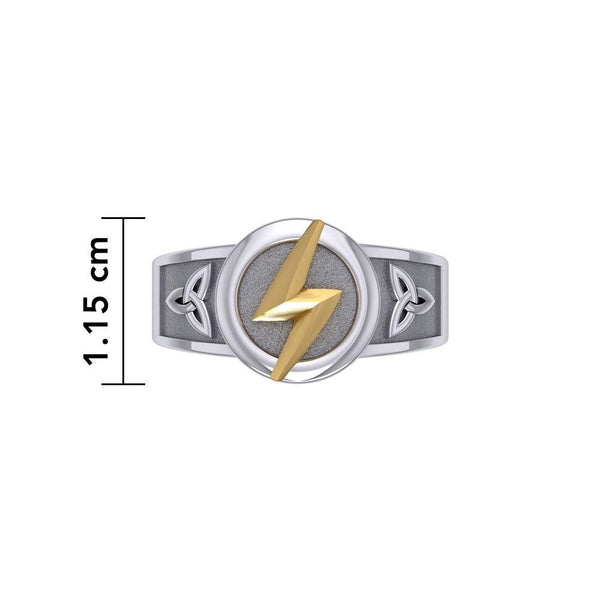 Zeus God Lightning Bolt with Celtic Trinity Knot Silver and Gold Ring ...