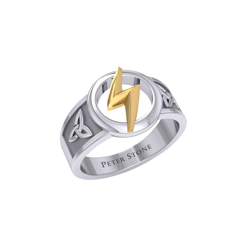 Zeus God Lightning Bolt with Celtic Trinity Knot Silver and Gold Ring ...