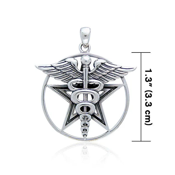 Five-Pointed Star With Caduceus Sterling Silver Pendant TP3309