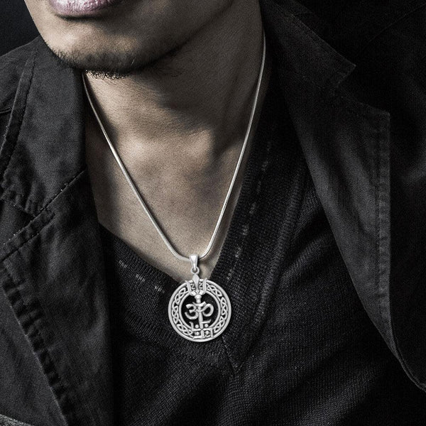 The Trishul Om Swastik Symbols Silver Pendant with Celtic Border TPD70