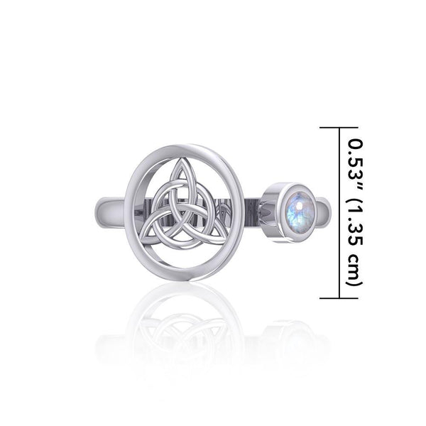 Silver Trinity Knot Triquetra and Goddess Stack Ring with Gemstone TRI