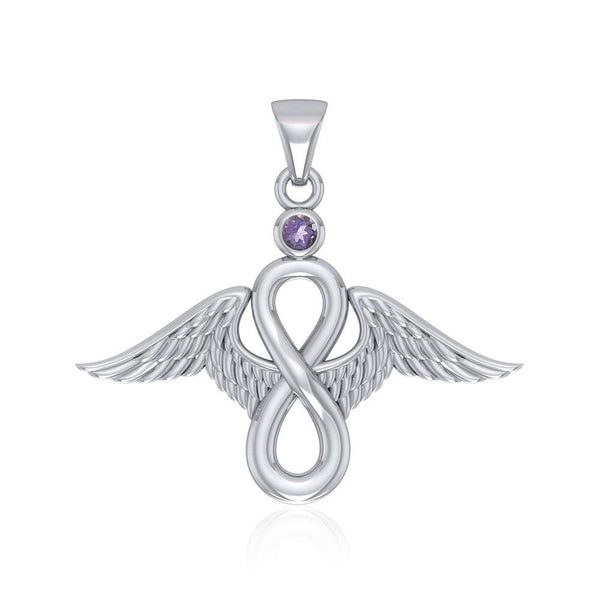 Angel Wings and Infinity Symbol with Gemstone Silver Pendant TPD4949