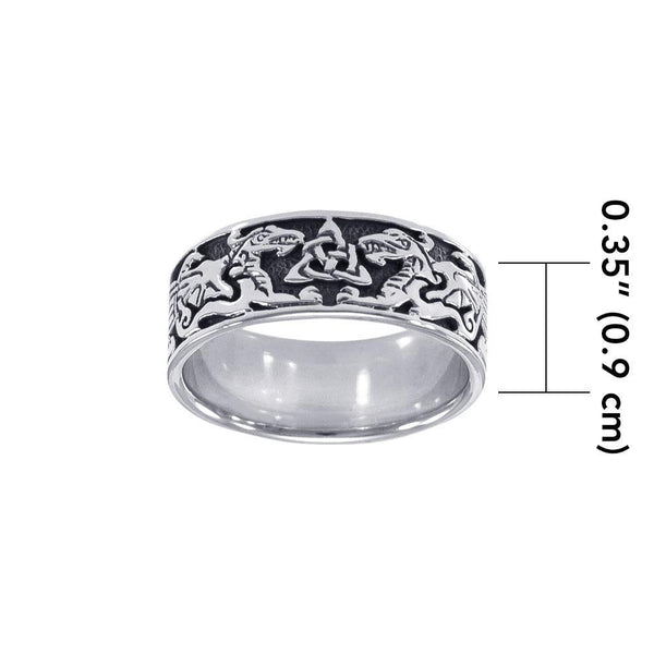 Celtic Dragons Trinity Knot Silver Ring TR842